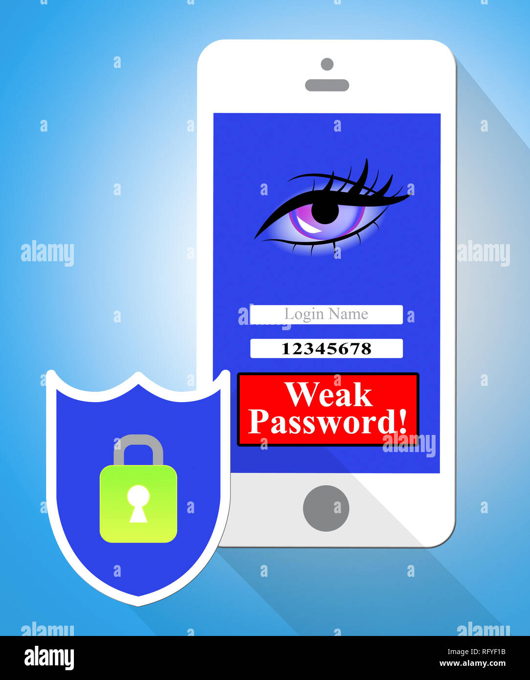 Weak Password Mobile Phone Shows Online Vulnerability And Internet ...