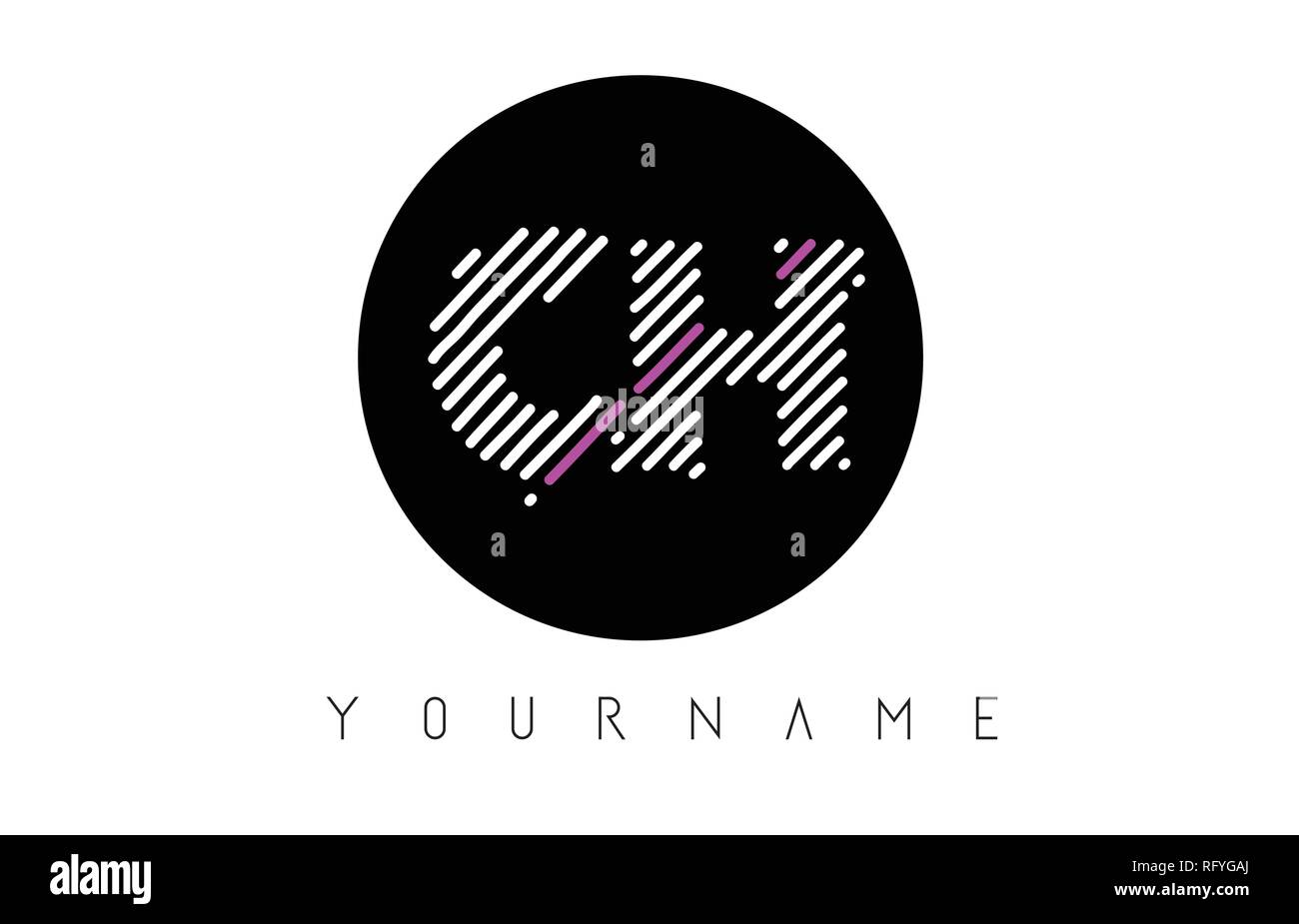 CH Letter Logo Design with White Lines and Black Circle Vector ...