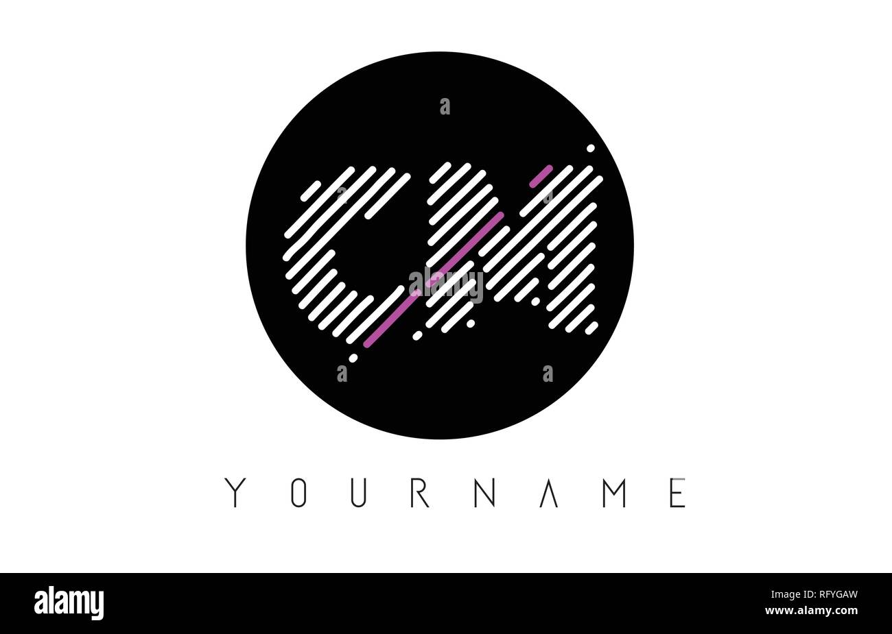 CM Letter Logo Design with White Lines and Black Circle Vector ...