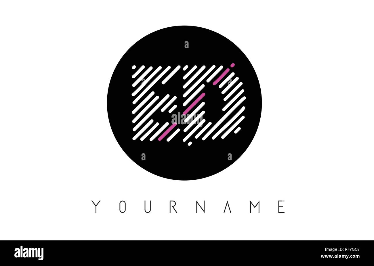 ED Letter Logo Design with White Lines and Black Circle Vector ...