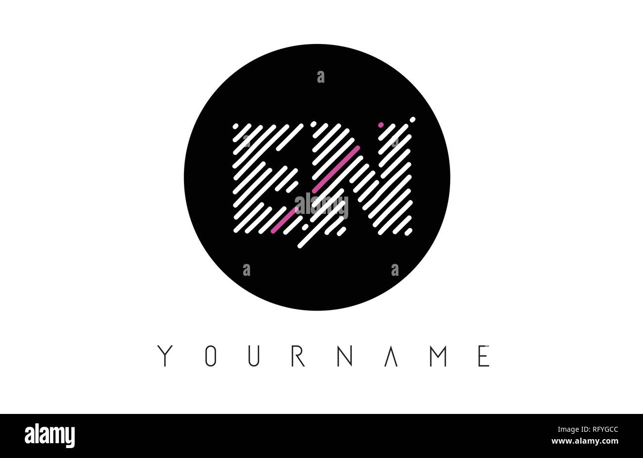 EN Letter Logo Design with White Lines and Black Circle Vector ...