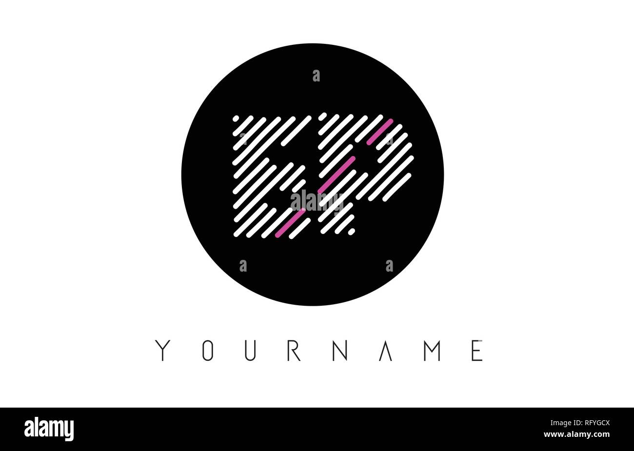 EP Letter Logo Design with White Lines and Black Circle Vector ...