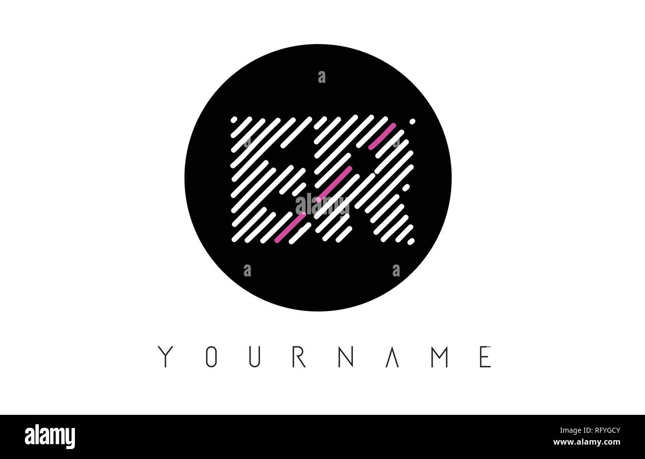 ER Letter Logo Design with White Lines and Black Circle Vector ...