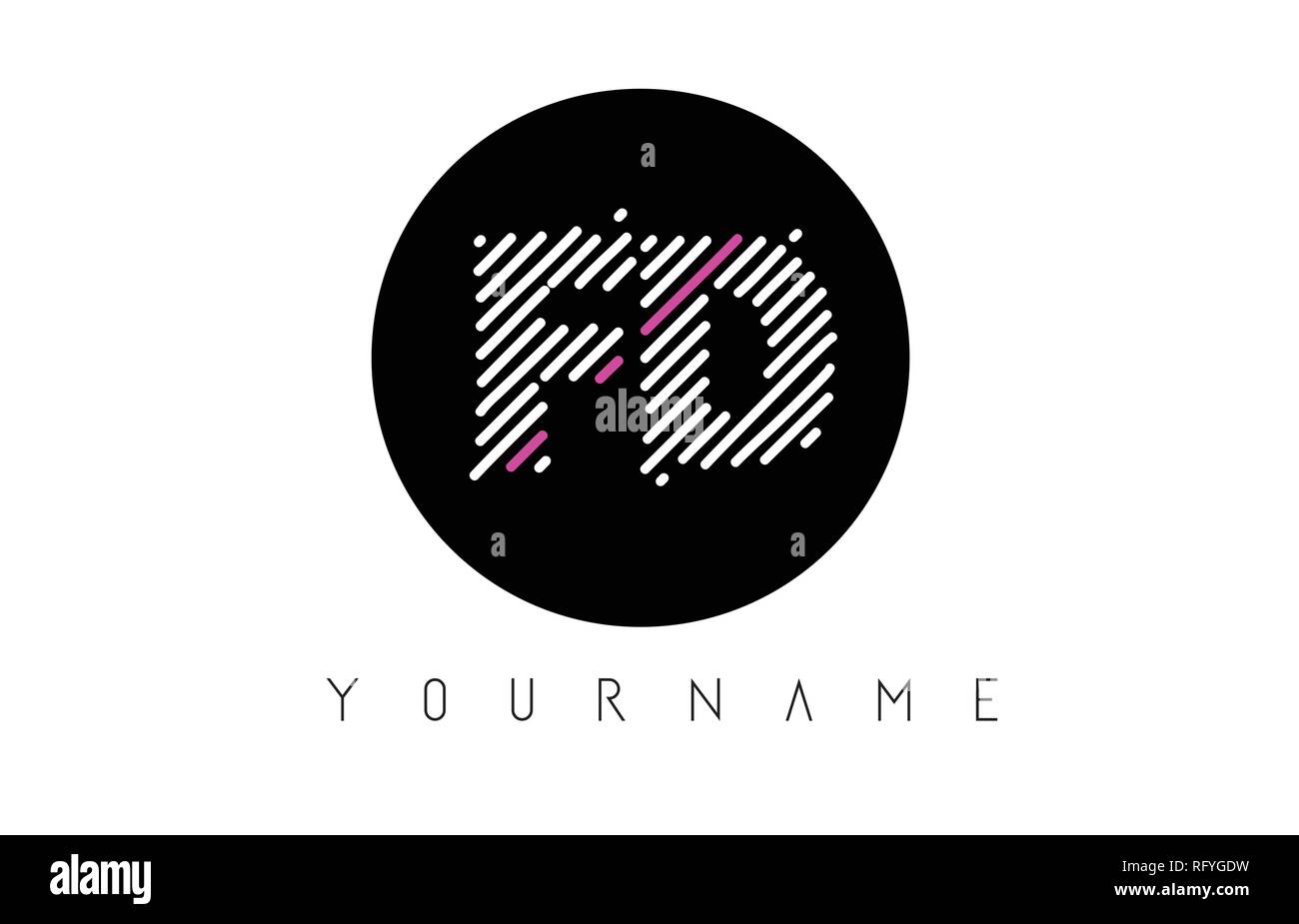 FD Letter Logo Design with White Lines and Black Circle Vector ...