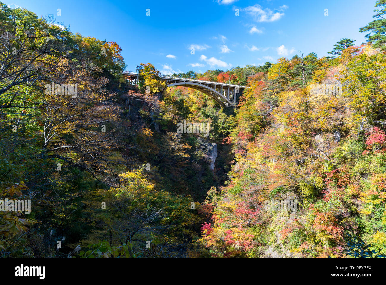 Naruko Gorge valley with rail tunnel in Miyagi Tohoku Japan Stock Photo ...