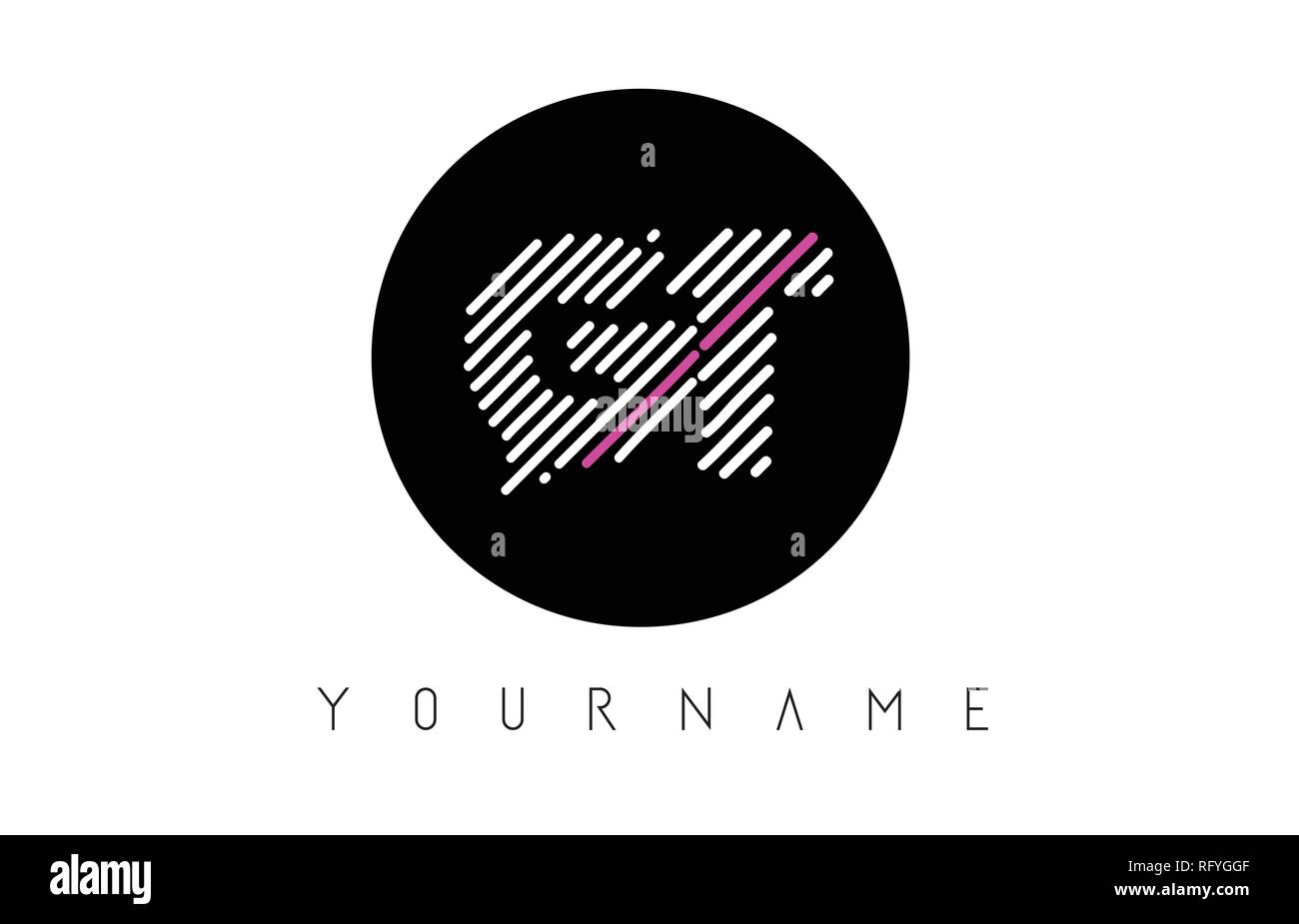 GT Letter Logo Design with White Lines and Black Circle Vector ...
