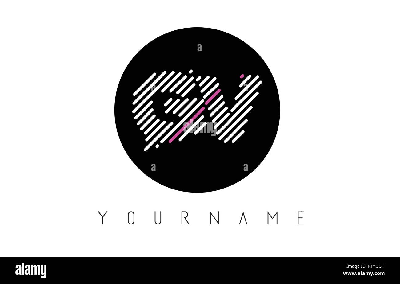 GV Letter Logo Design with White Lines and Black Circle Vector ...