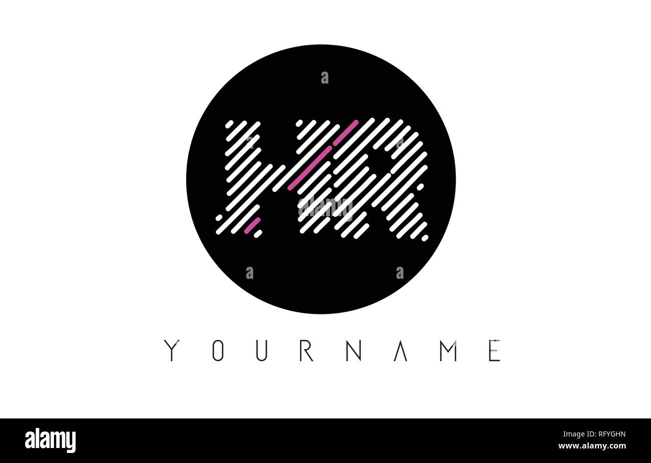 HR Letter Logo Design with White Lines and Black Circle Vector ...