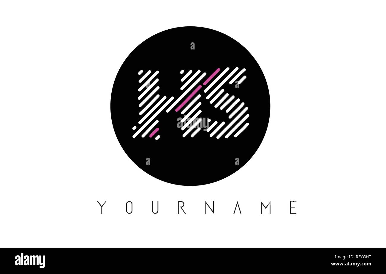 HS Letter Logo Design with White Lines and Black Circle Vector ...