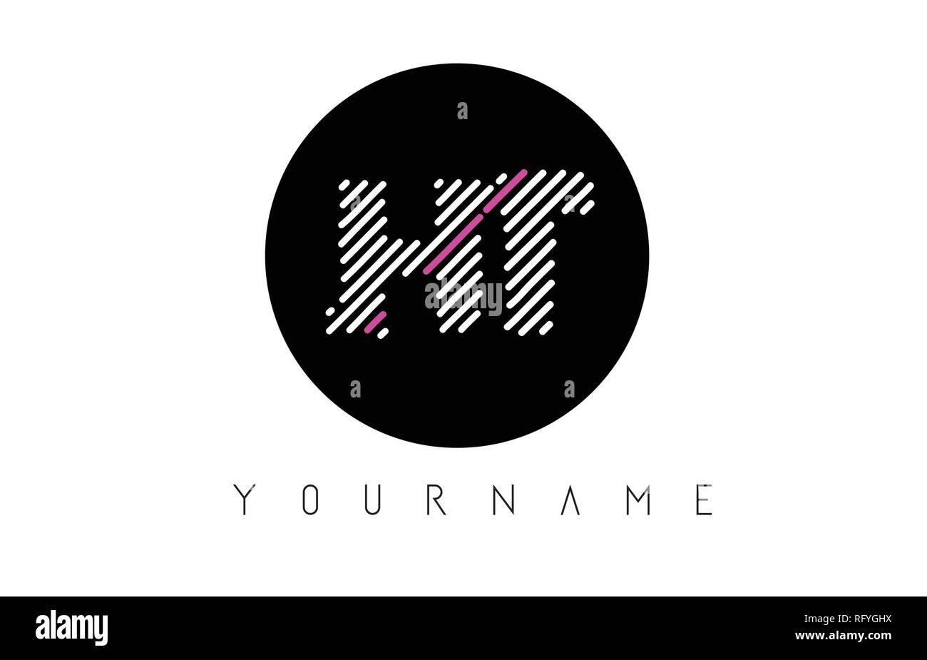 HT Letter Logo Design with White Lines and Black Circle Vector ...