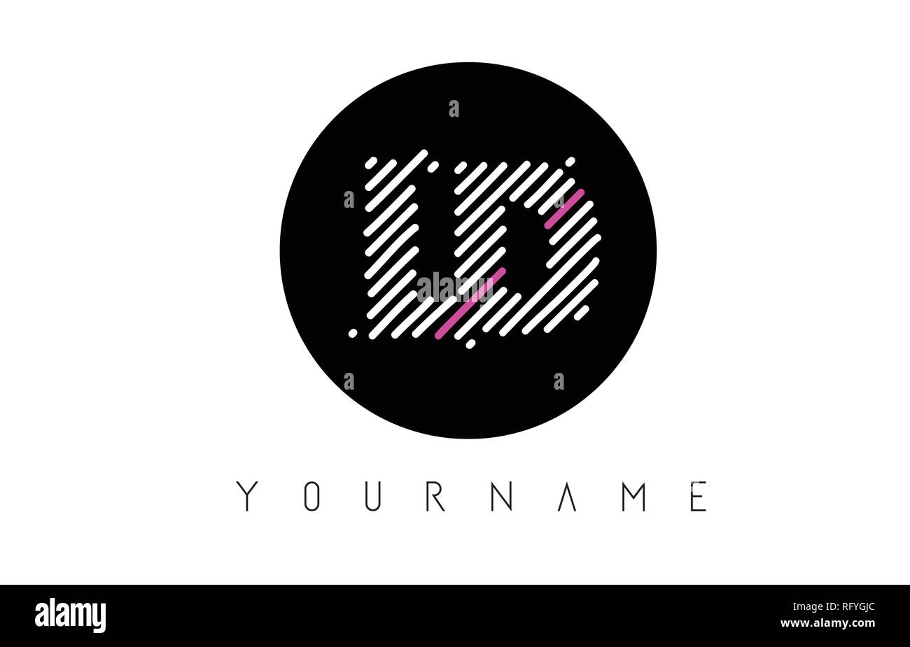 LD Letter Logo Design with White Lines and Black Circle Vector ...