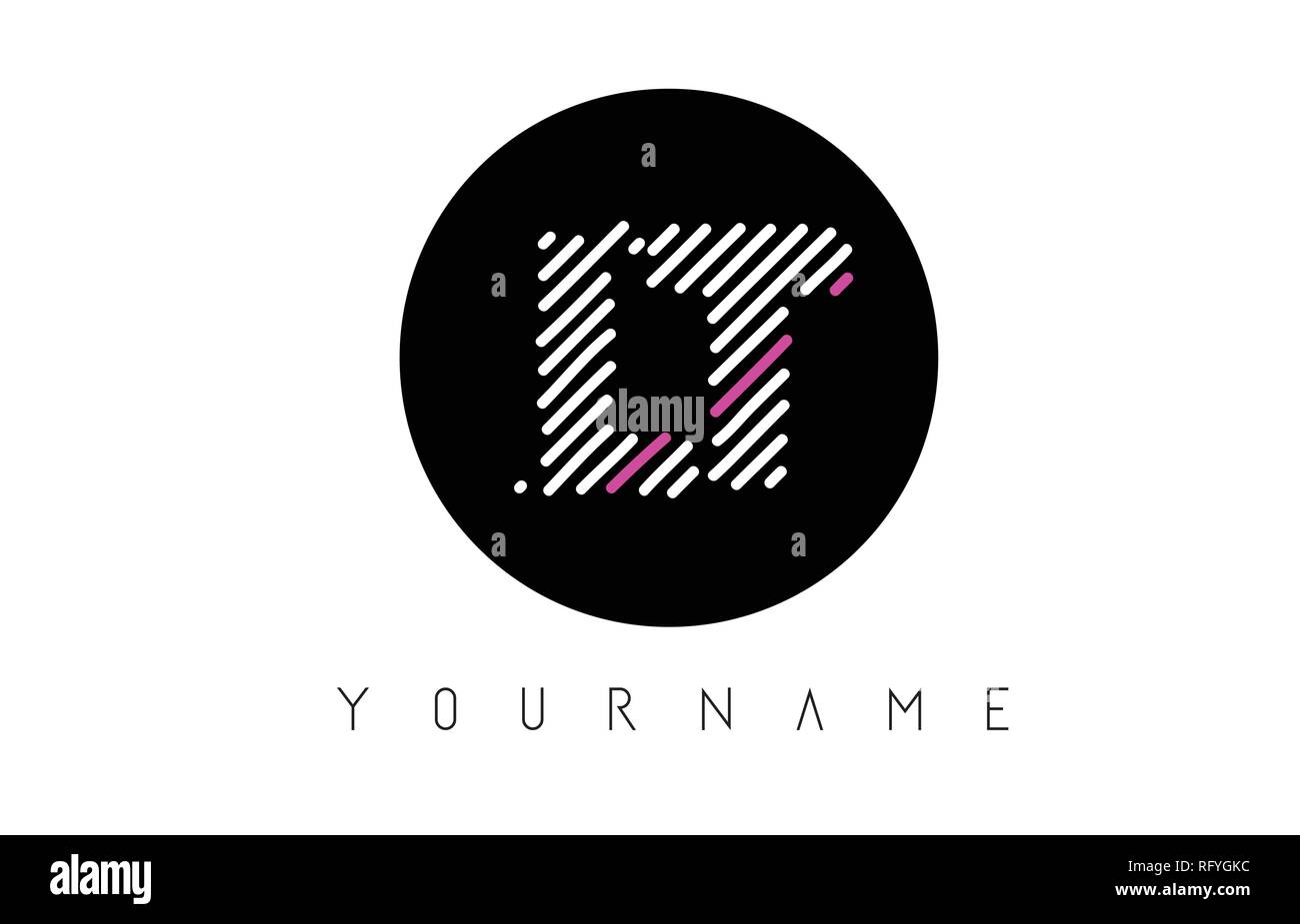 LT Letter Logo Design with White Lines and Black Circle Vector ...