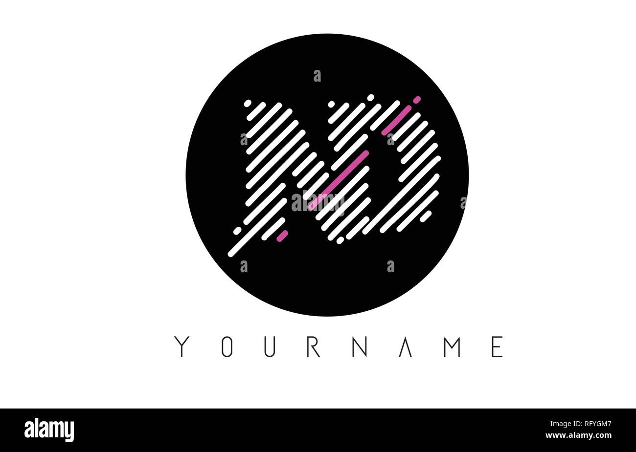 ND Letter Logo Design with White Lines and Black Circle Vector ...