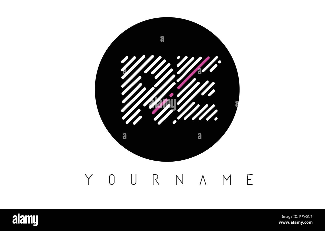 RE Letter Logo Design with White Lines and Black Circle Vector ...