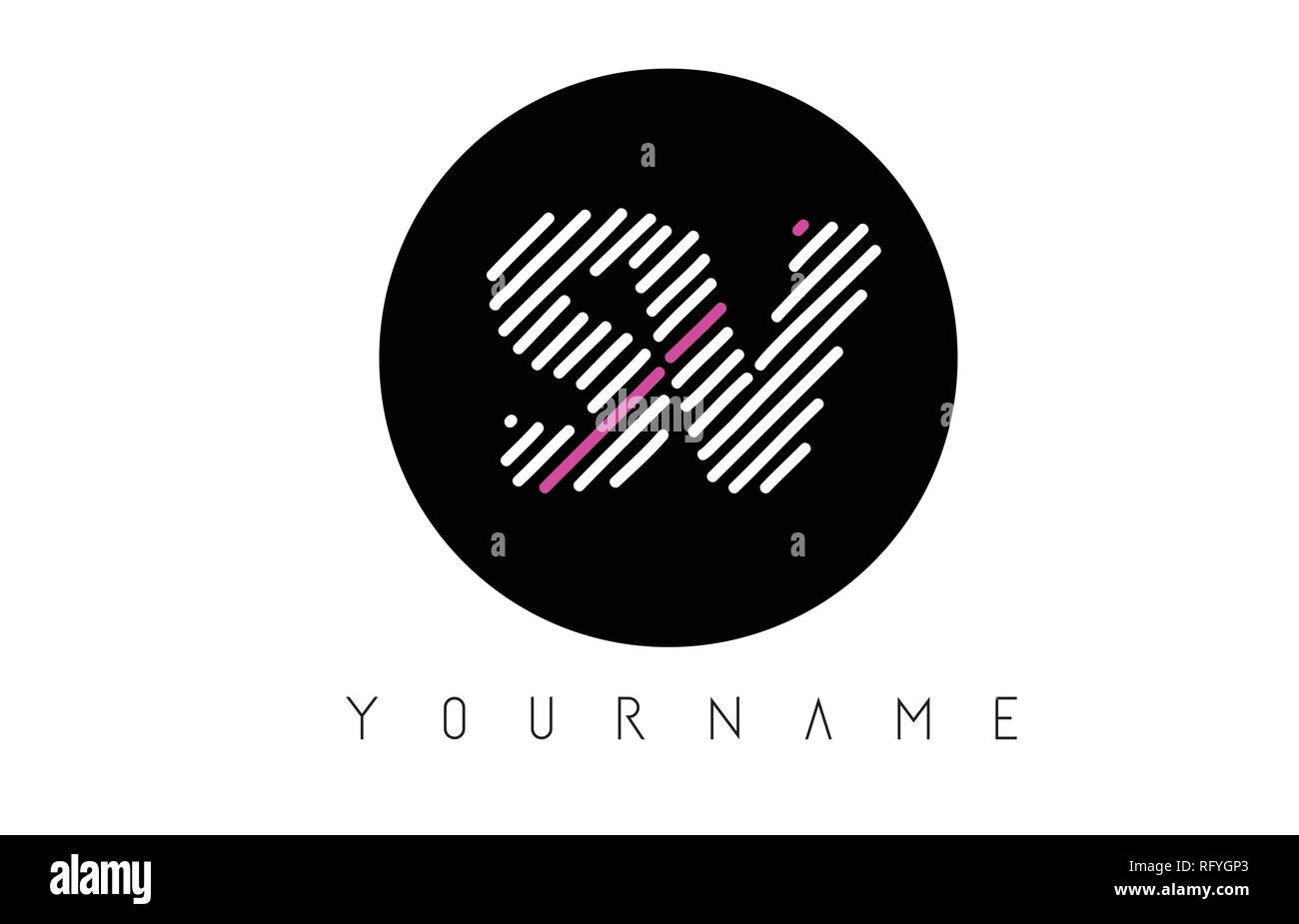SV Letter Logo Design with White Lines and Black Circle Vector ...