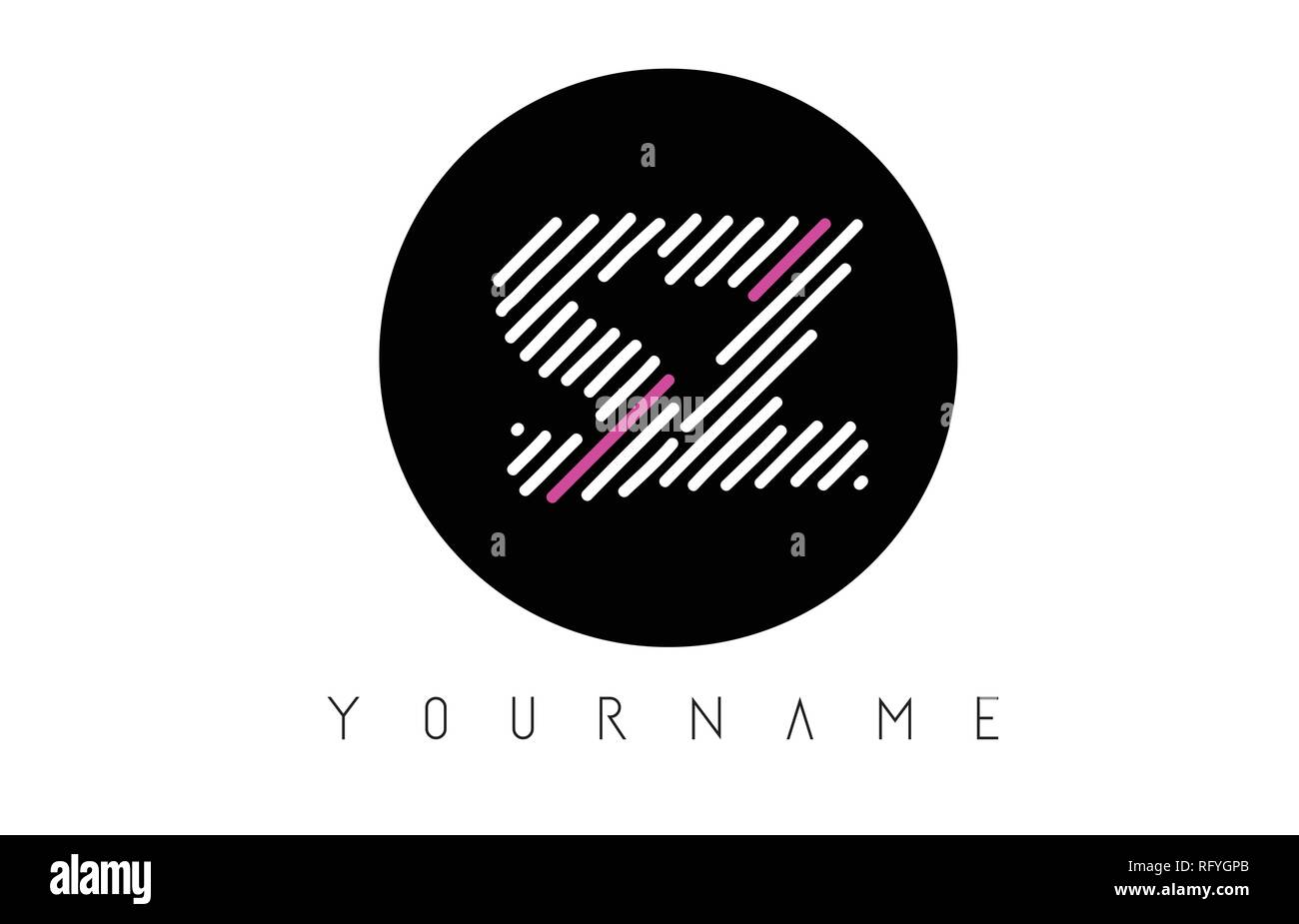 SZ Letter Logo Design with White Lines and Black Circle Vector ...