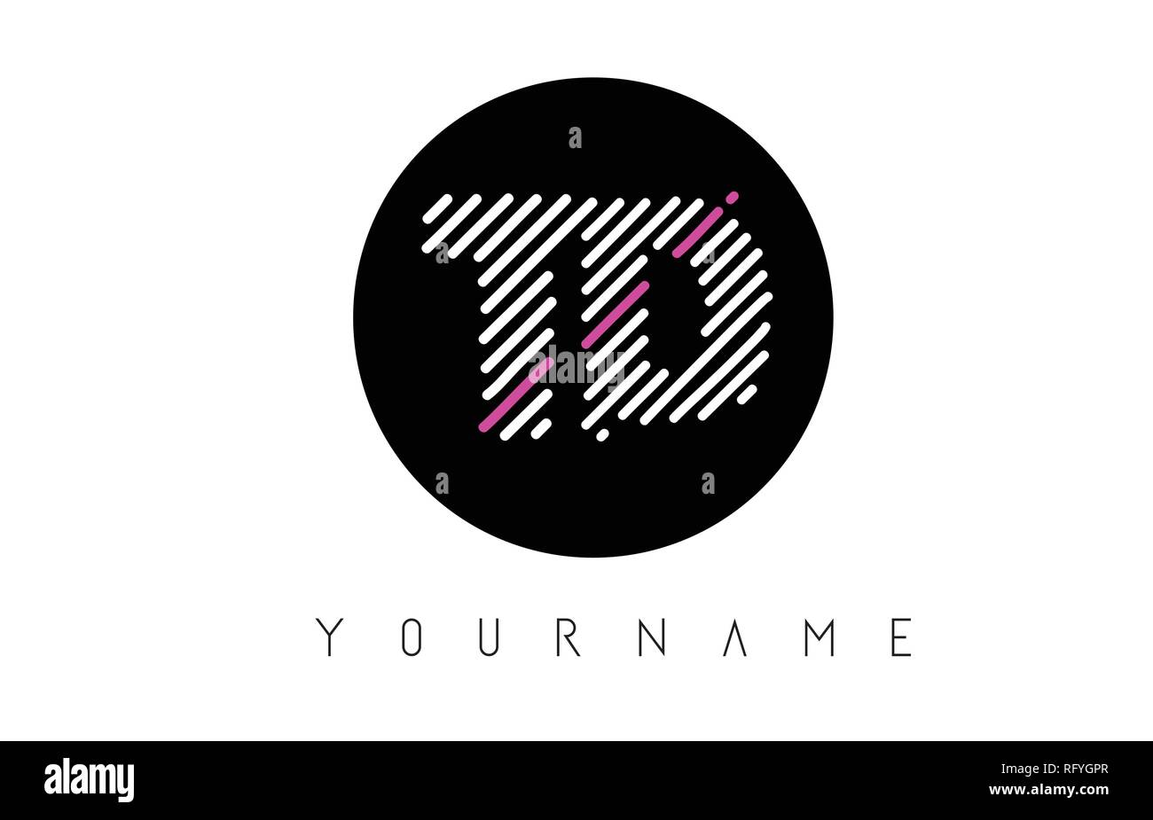 TD Letter Logo Design with White Lines and Black Circle Vector ...