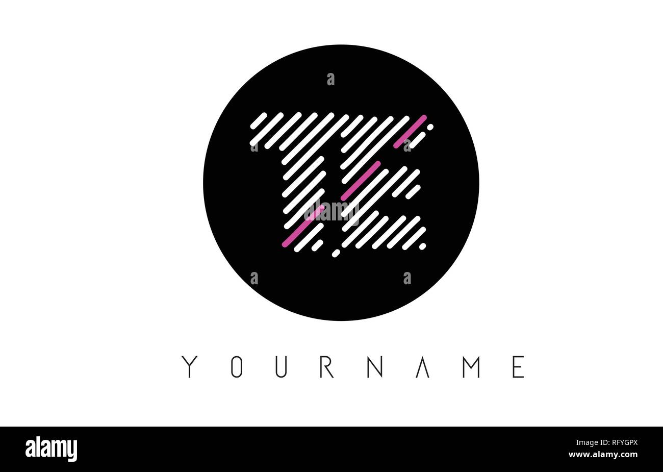 TE Letter Logo Design with White Lines and Black Circle Vector ...