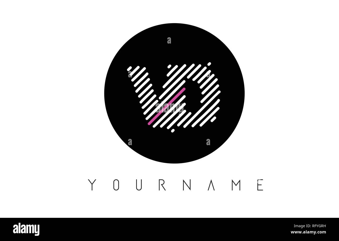 VD Letter Logo Design with White Lines and Black Circle Vector ...