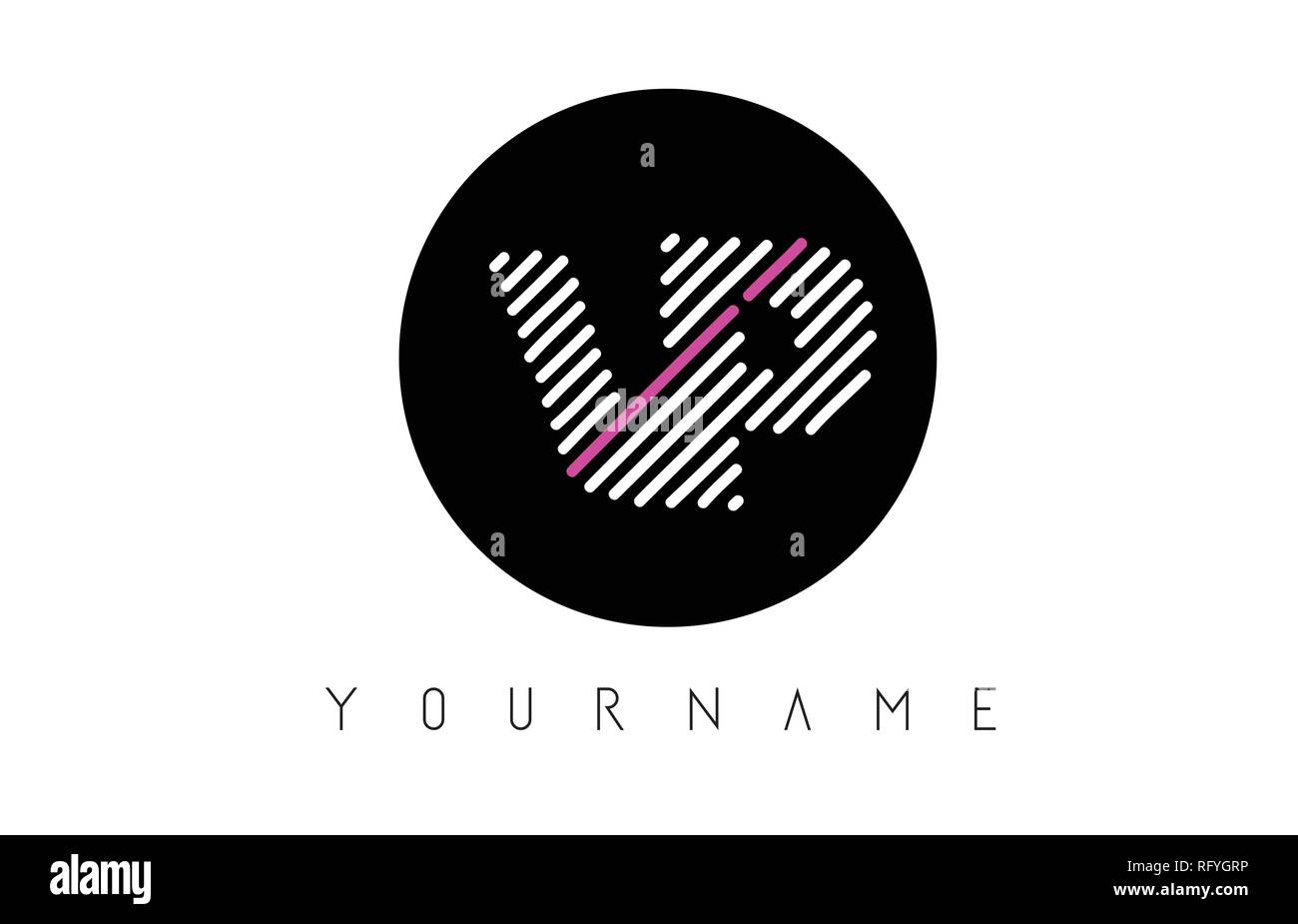 VP Letter Logo Design with White Lines and Black Circle Vector ...