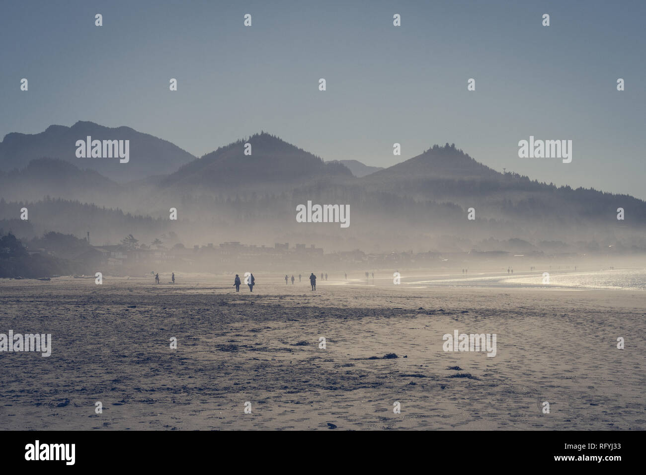 The ocean mist enters at sunset in Cannon Beach, Oregon, USA Stock ...