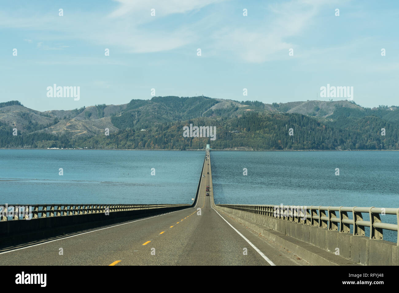 Columbia River at its mouth crossed by the Astoria - Megler Bridge in ...
