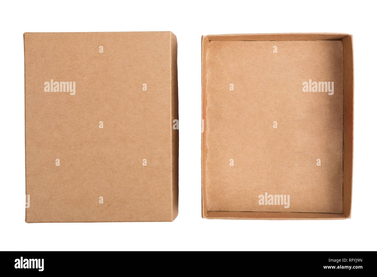 Craft cardboard box with lid isolated on white background. Flat lay ...