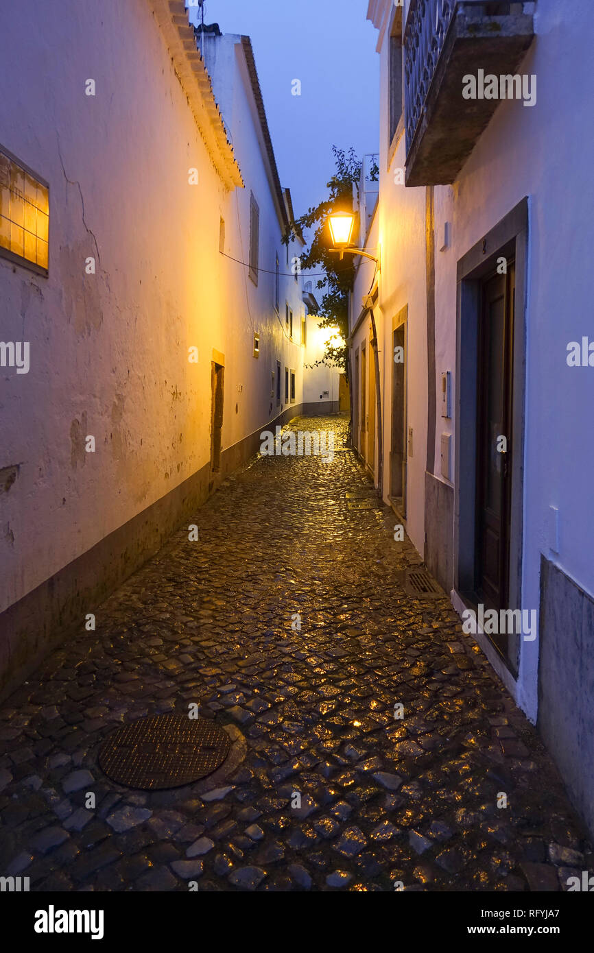 Tavira, Portugal. Cobbled streets, alley, of fishing town, Tavira ...