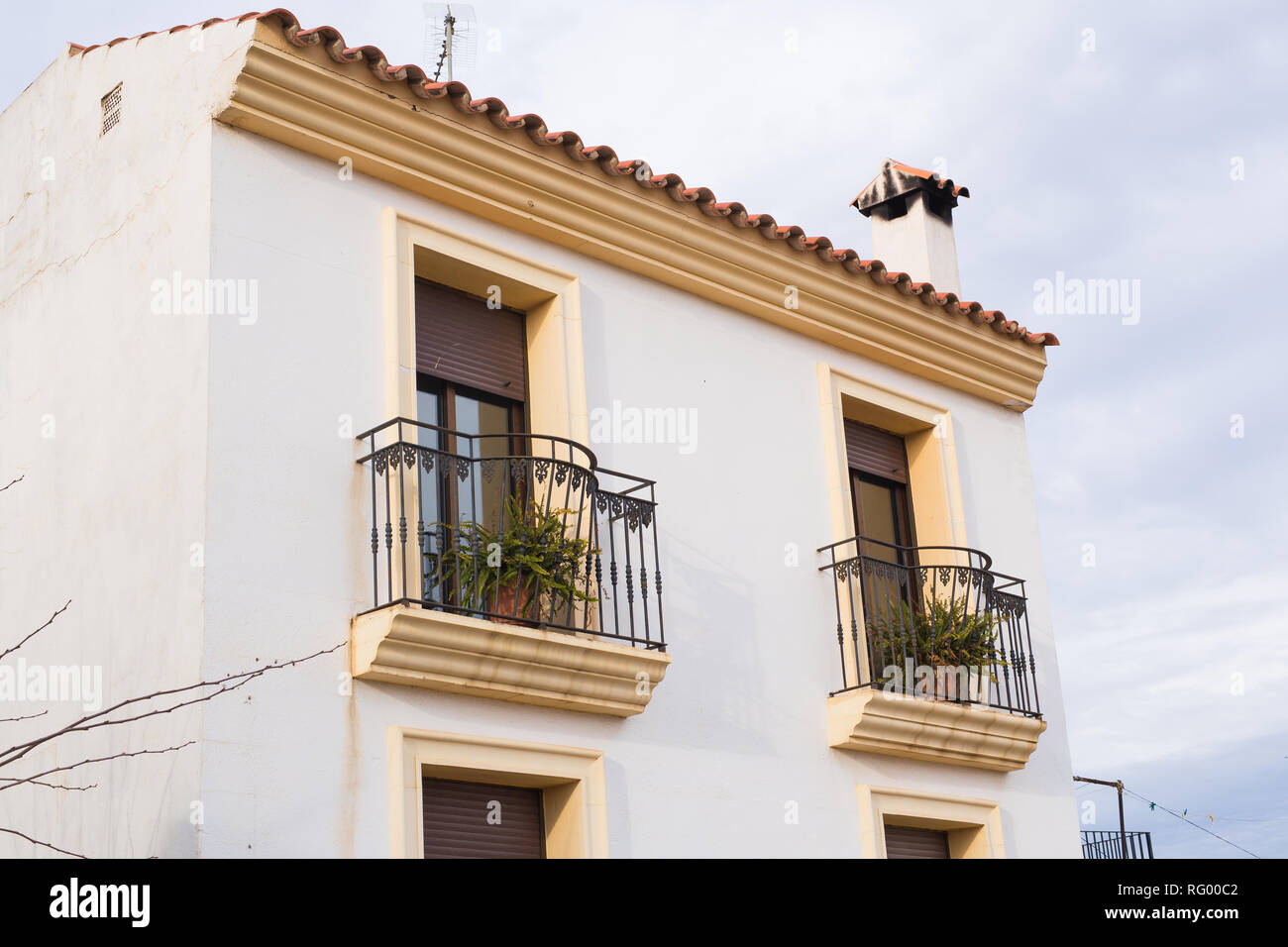 Classic balconies with flowers and green plants Stock Photo - Alamy