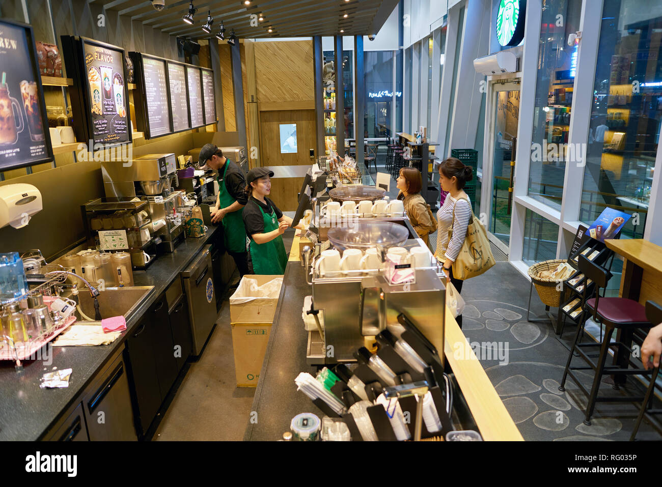 SEOUL, SOUTH KOREA - CIRCA MAY, 2017: inside Starbucks coffee shop in ...