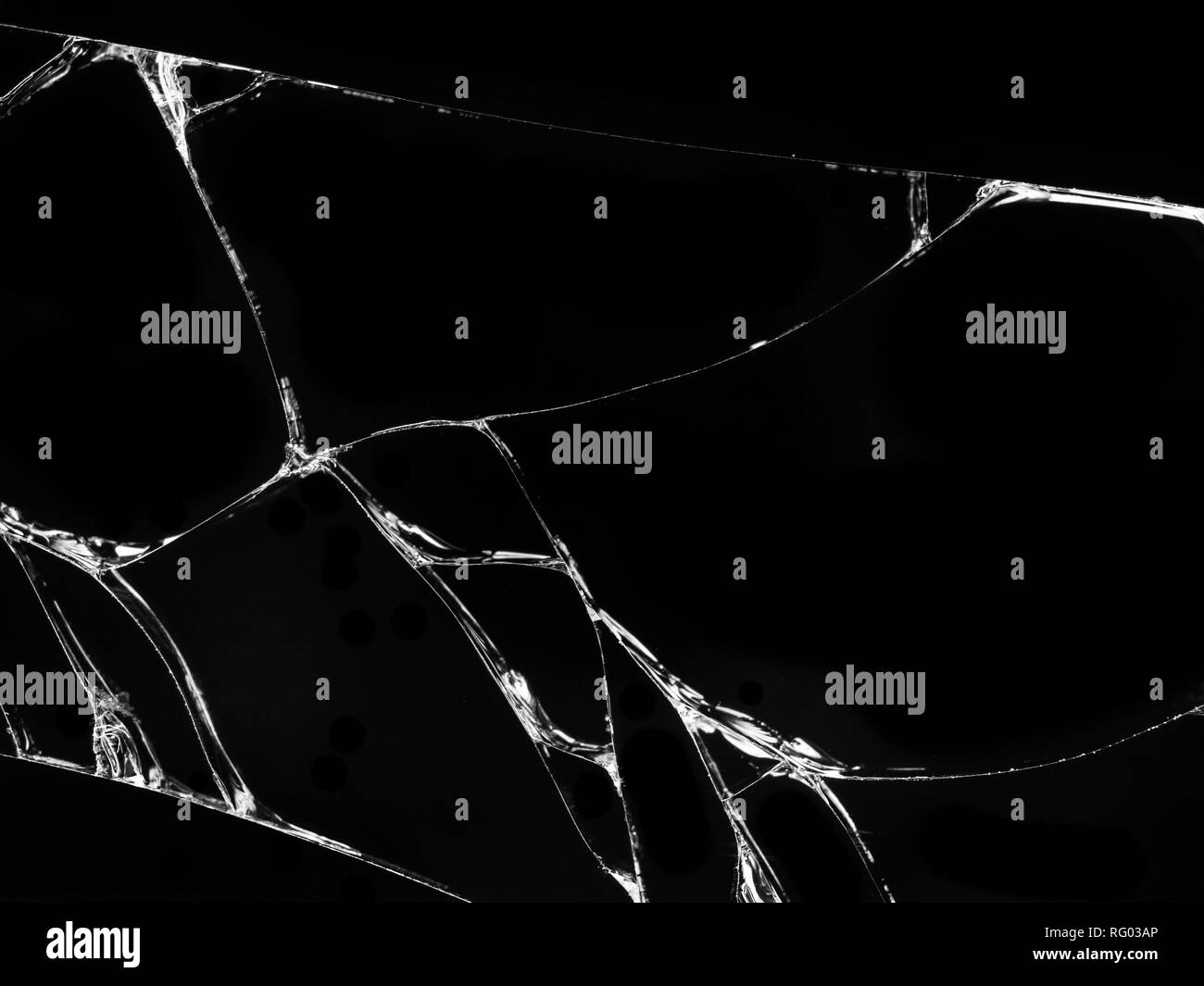 Cracked glass texture on black background. Isolated realistic cracked ...