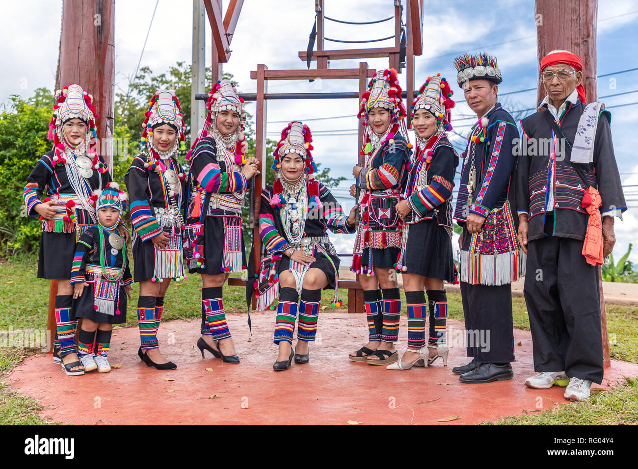 Akha woman with traditional clothes on Akha Swing Festival. The annual ...