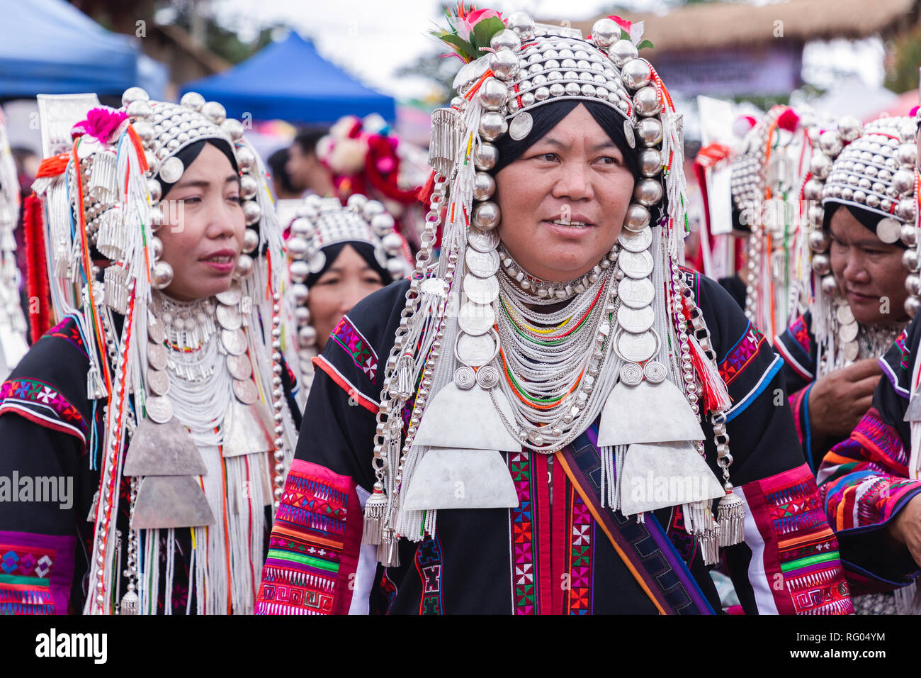 Akha woman with traditional clothes on Akha Swing Festival. The annual ...