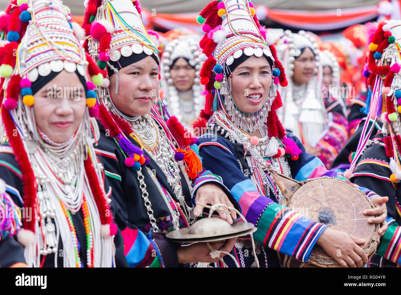 Akha woman with traditional clothes on Akha Swing Festival. The annual ...