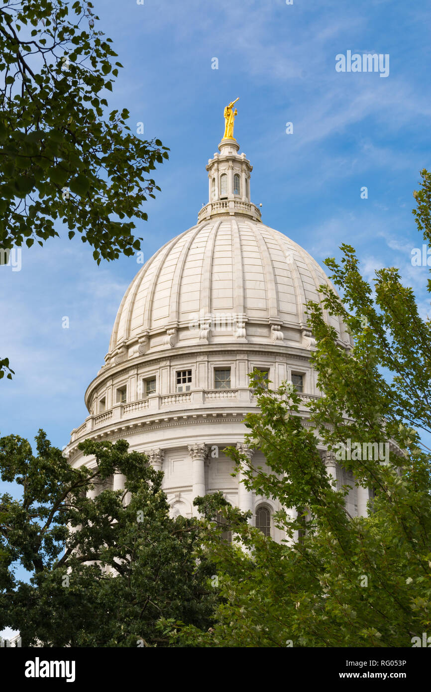 Wisconsin State Capitol building with blue skies and clouds in ...