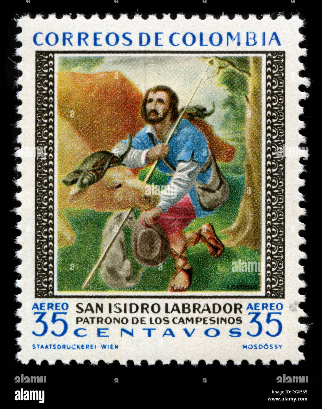 Postage stamp from Colombia in the Saint Isidore Labrador series issued ...