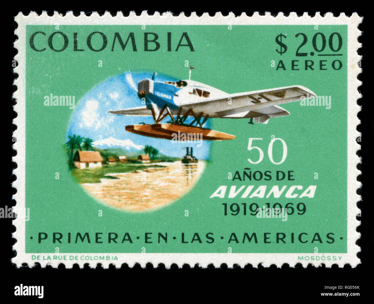 Postage stamp from Colombia in the Avianca Airline, 50th Anniv; 8th ...