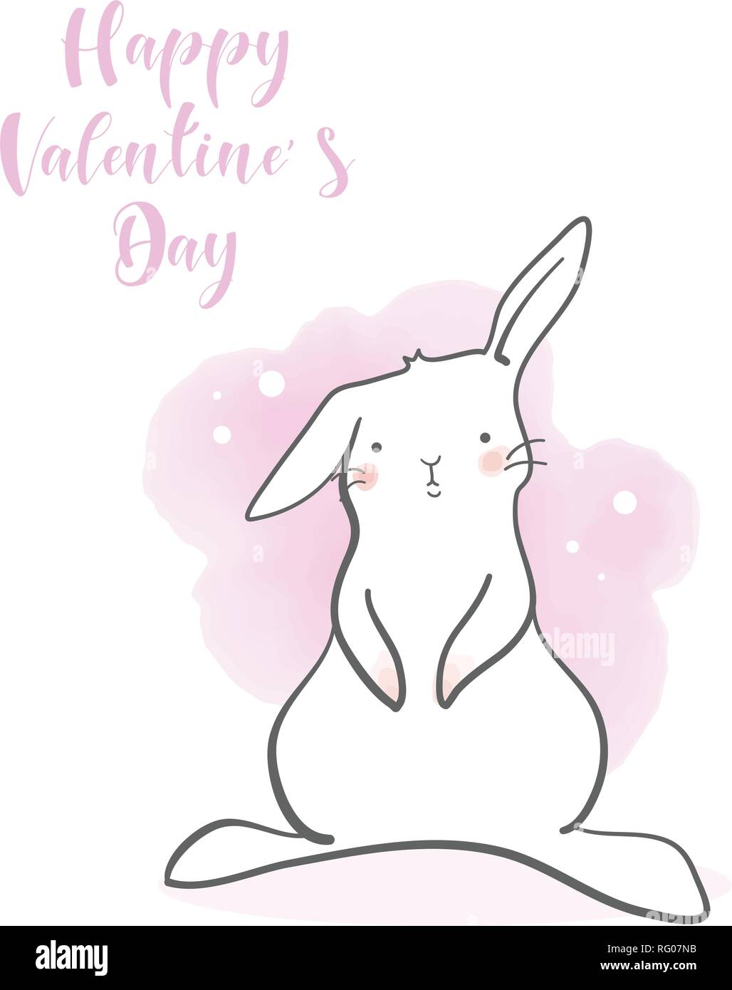 Cute rabbit in cartoon style. Valentines day theme. Hand drawn ...