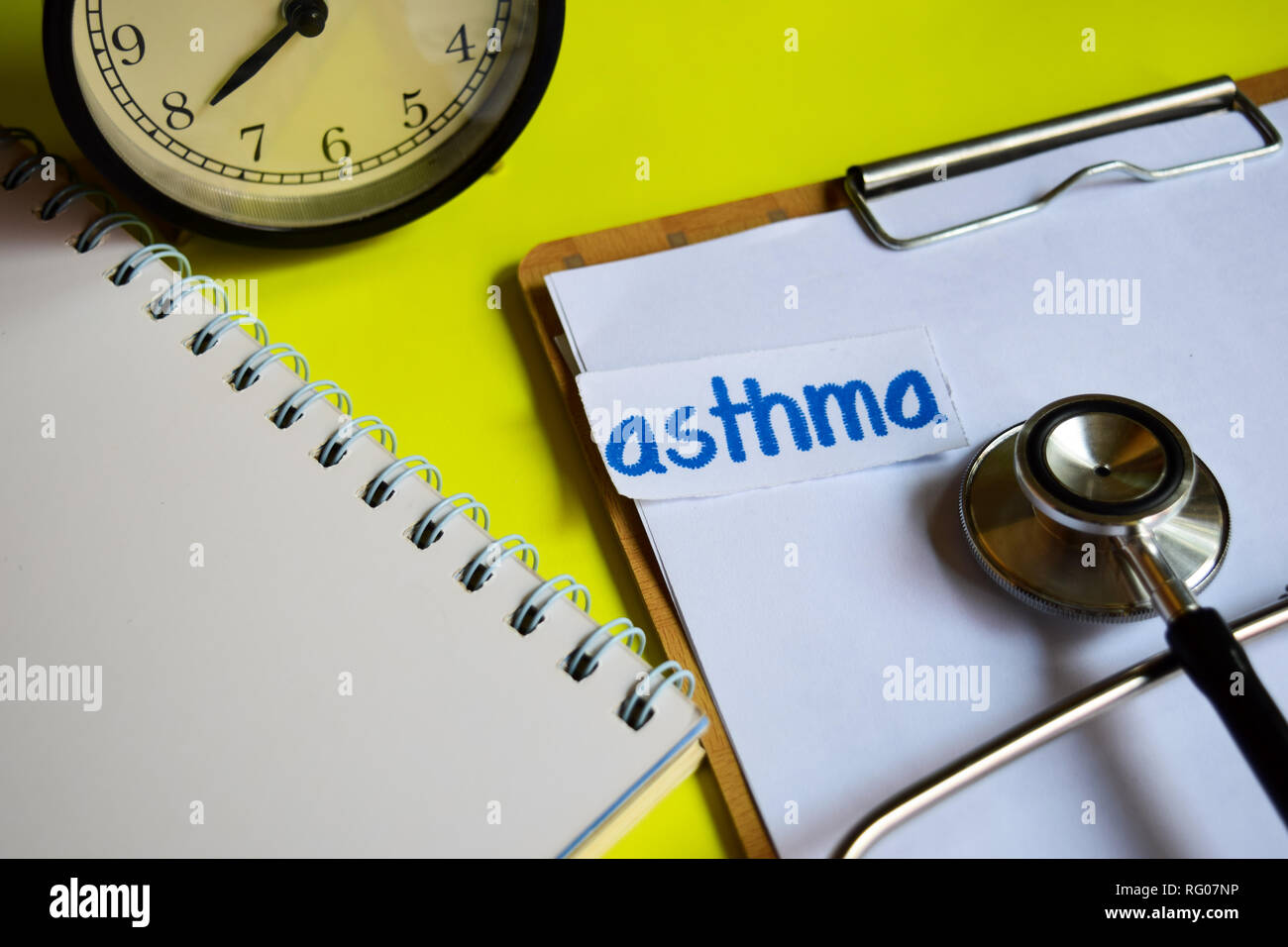 asthma on healthcare concept inspiration on yellow background Stock ...