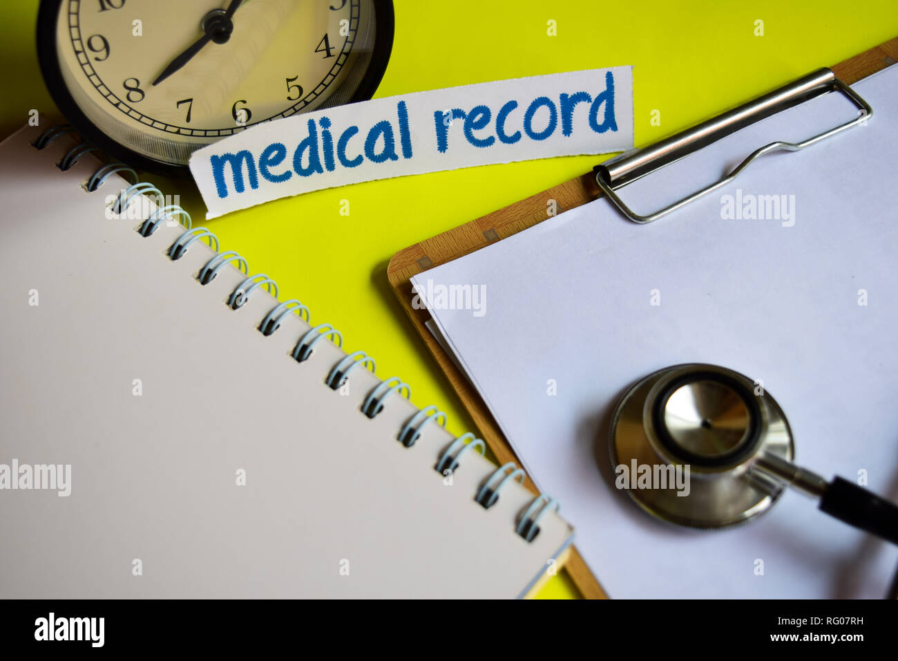Medical record on healthcare concept inspiration on yellow background ...