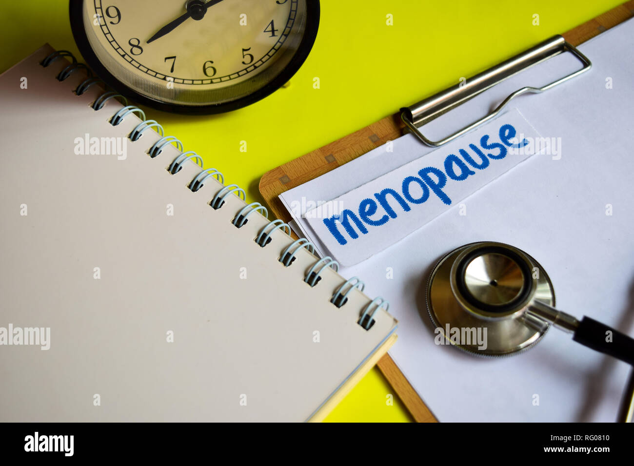 Menopause on healthcare concept inspiration on yellow background Stock ...