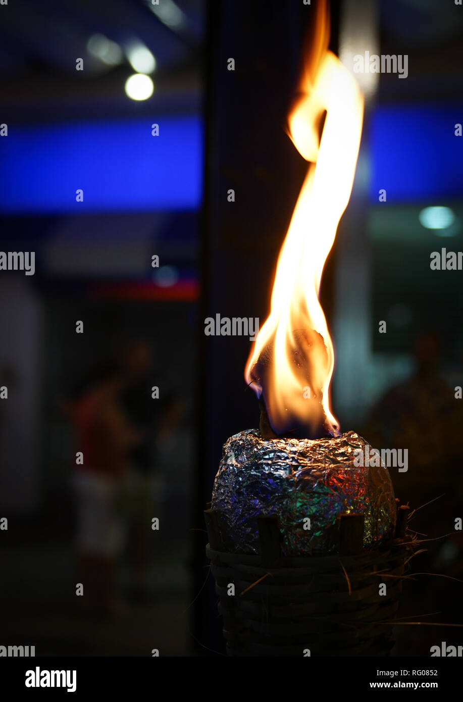 Flame from oil lamps night shot Stock Photo - Alamy