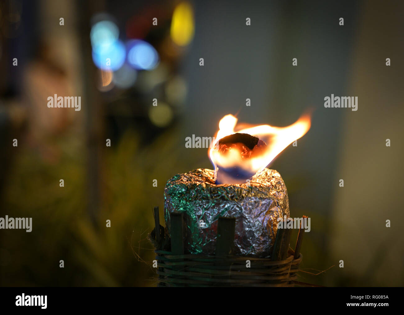 Flame from oil lamps night shot Stock Photo - Alamy