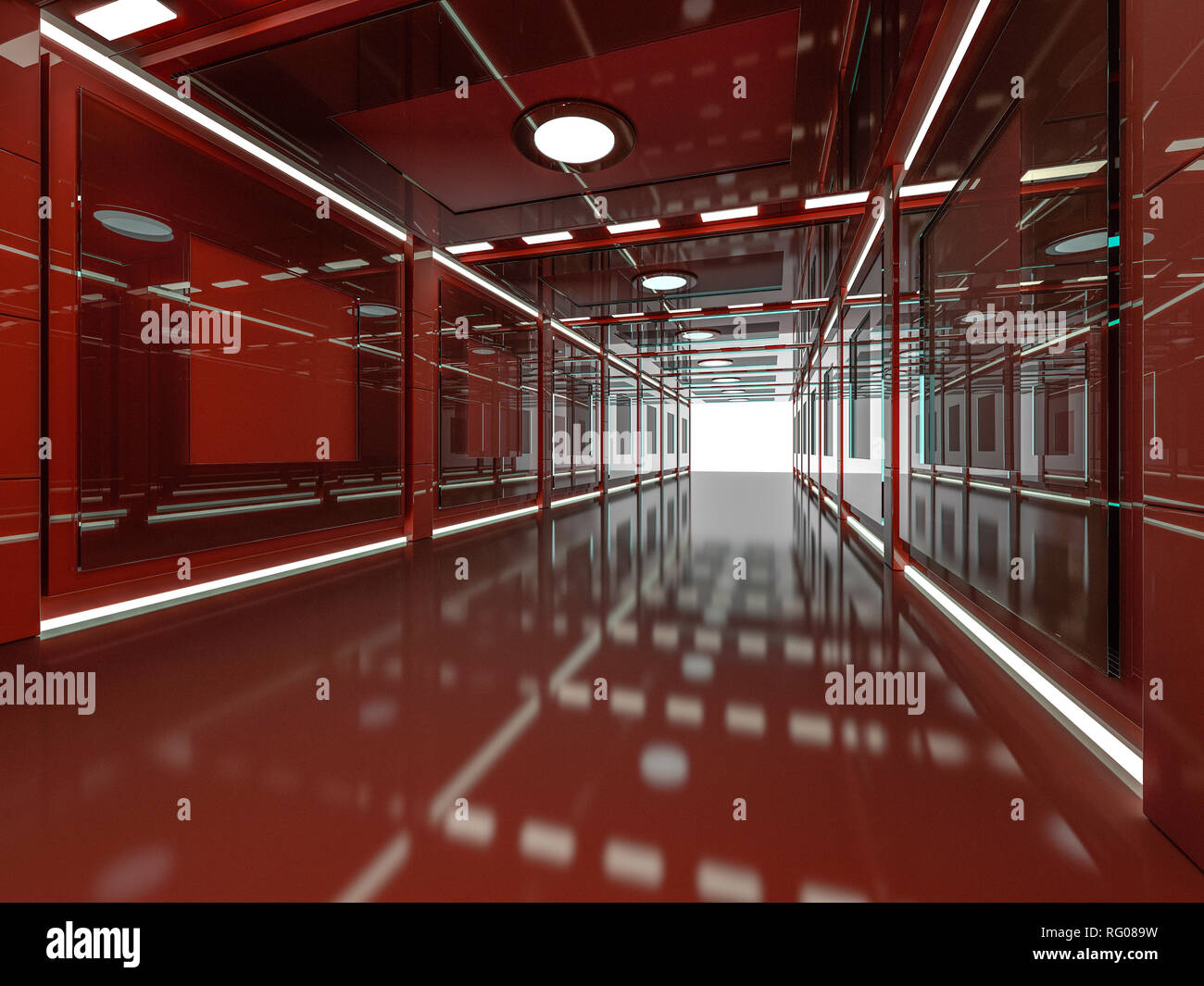 Abstract modern red architecture background, empty open space interior ...