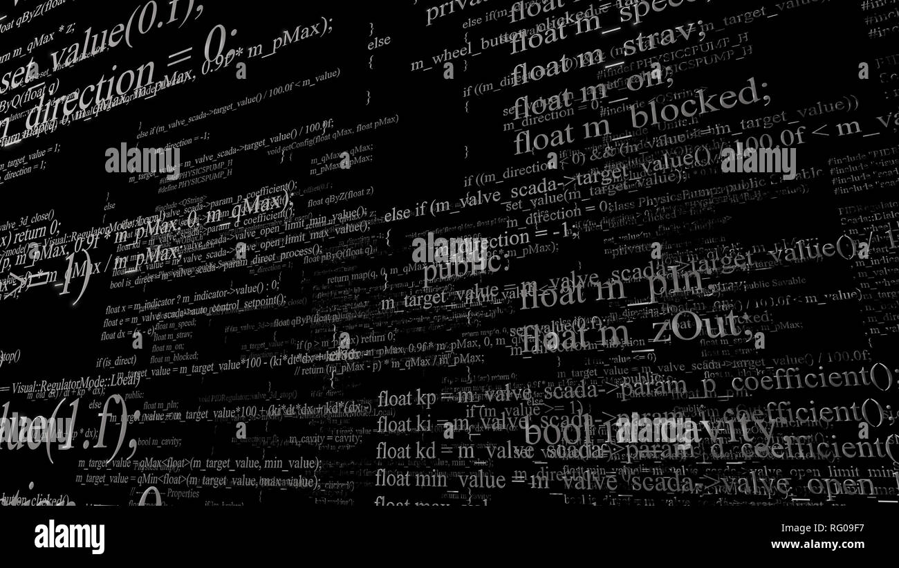 Software source code. Layers of program code on black background Stock Photo - Alamy