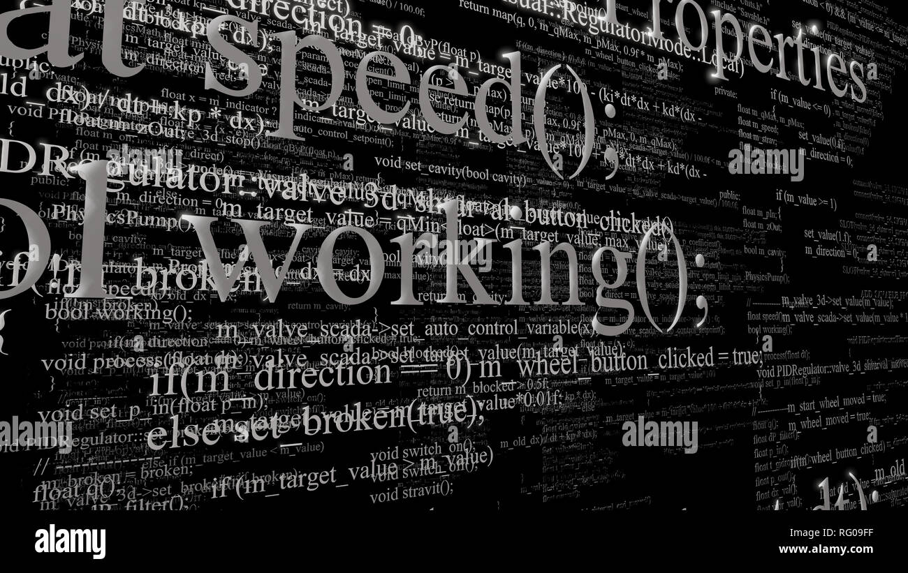 Software source code. Layers of program code on black background Stock Photo - Alamy