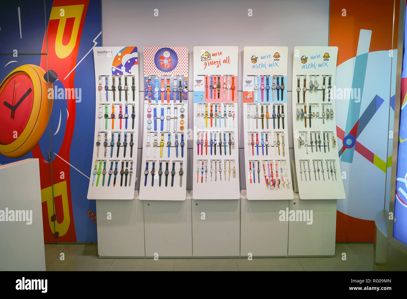 HONG KONG - CIRCA SEPTEMBER, 2016: watches on display at Swatch store ...