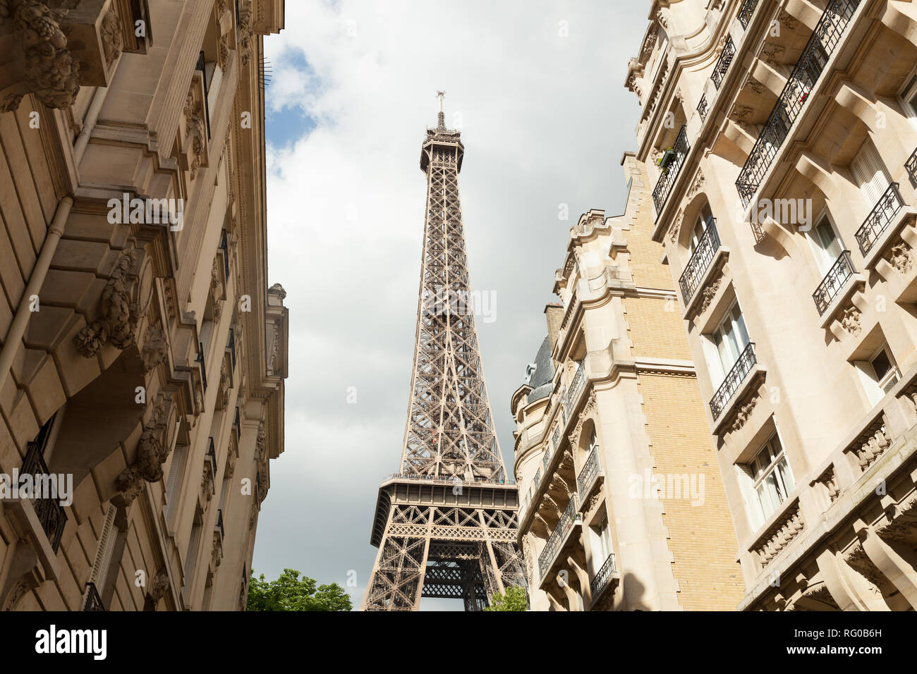 Paris, France 02 June 2018 small paris street with view on the famous ...