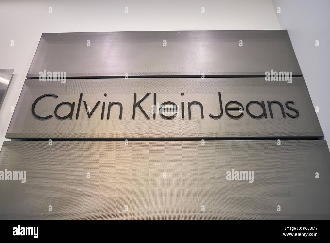 HONG KONG - CIRCA SEPTEMBER, 2016: Calvin Klein Jeans sign in Hong Kong ...