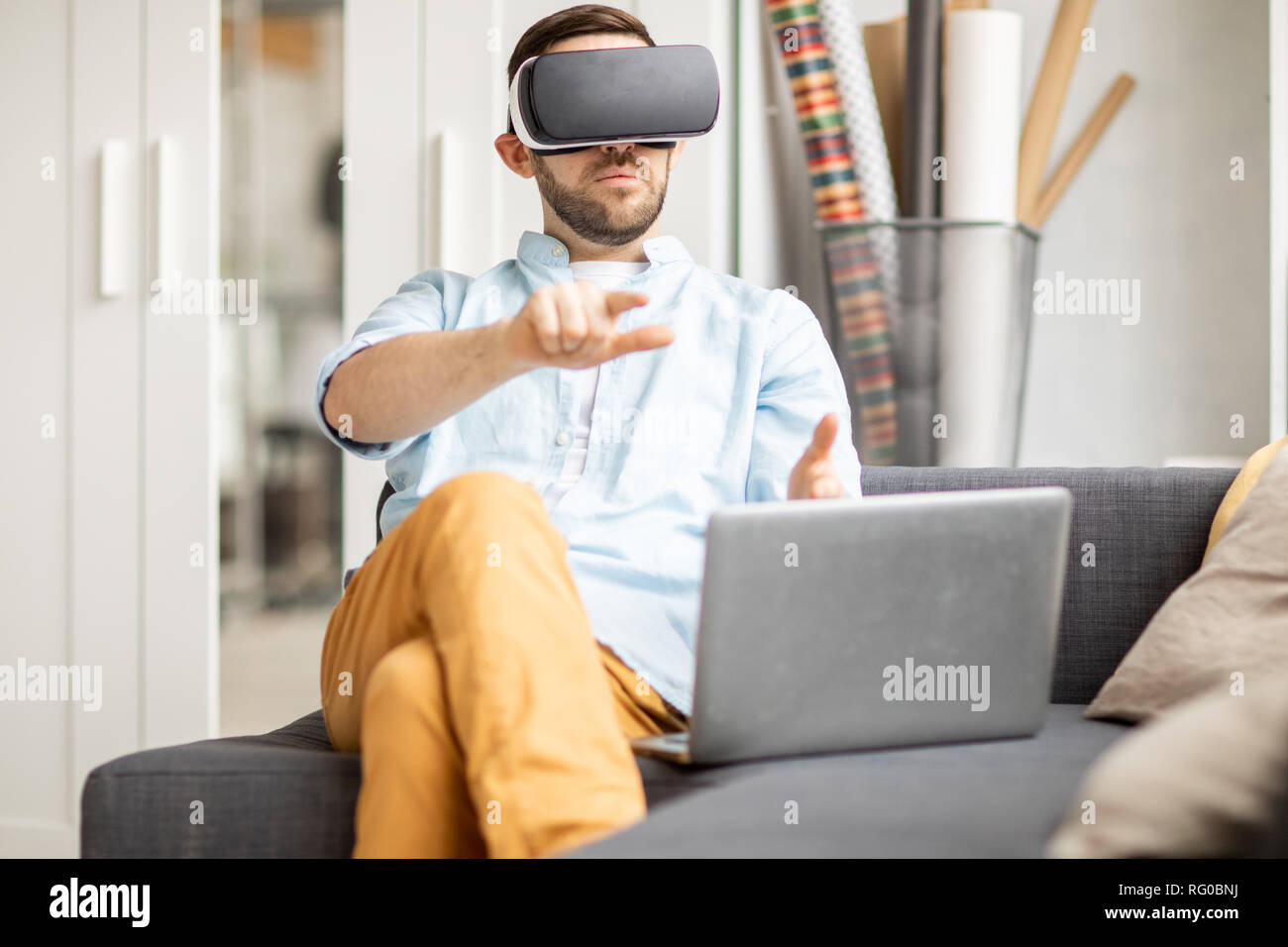 Man working vr glasses laptop hi-res stock photography and images - Alamy